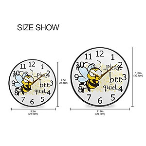 ALAZA Vintage Honey Bee Acrylic Painted Silent Non-Ticking Round Wall Clock, 12 Inch Battery Operated Quiet Bathroom Clock for Living Room Bedroom Kitchen Office Decor