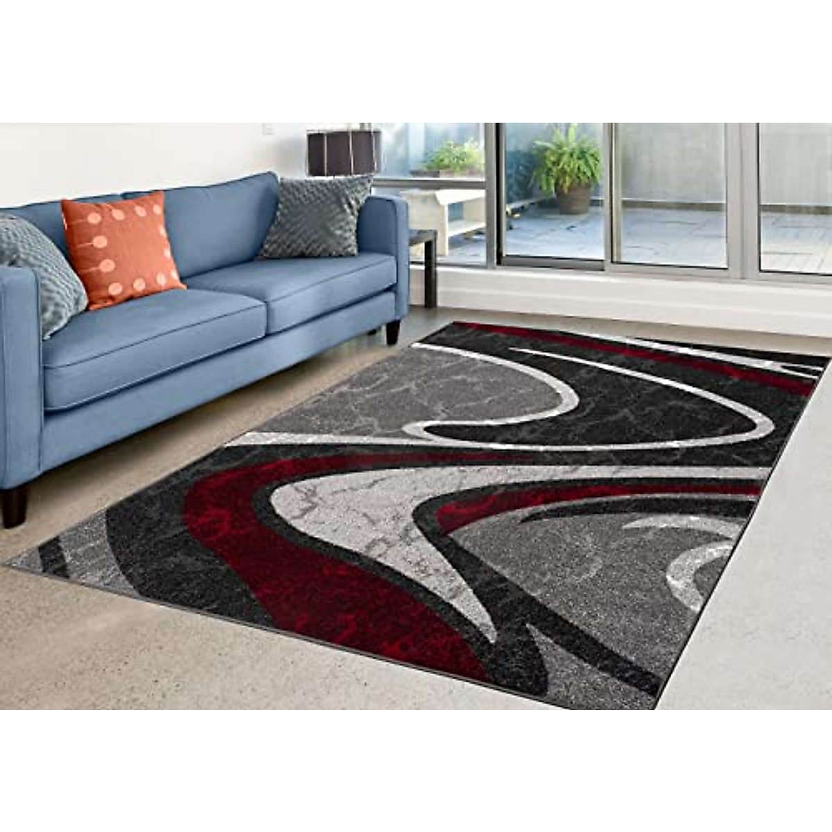 Ladole Rugs Innovative Spirals Abstract Pattern Area Rug Living Room Bedroom Entrance Hallway Carpet in Red Grey Black 5x8 (5'3" x 7'6" 160cm x 230cm) 5x7 8x10 9x12 2x10 4x6 feet