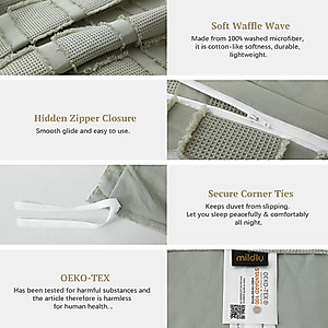 MILDLY Waffle Weave Duvet Cover Set Mist Sage Tufted Duvet Cover 100% Washed Microfiber Soft & Breathable Textured Comforter Cover Set with Zipper Closure Corner Ties