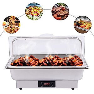 Electric Chafing Dish, 14QT 600W 110V Electric Chafing Dish Stainless Steel Buffet Food Warmer w/Food Tray & Clip for Restaurants Hotels(B)