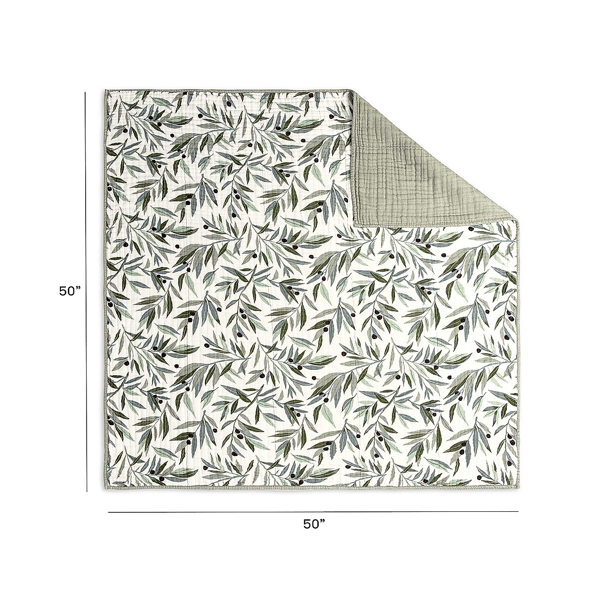 babyletto 100% Organic Cotton Quilt, GOTS-Certified, 3-Layers of Ultra-Soft and Breathable Muslin - Olive Branches