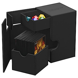 Ultimate Guard Flip 'n' Tray 100+, Deck Case for 100 Double-Sleeved TCG Cards + Dice Tray, Black, Independent Magnetic Closure & Microfiber Lining