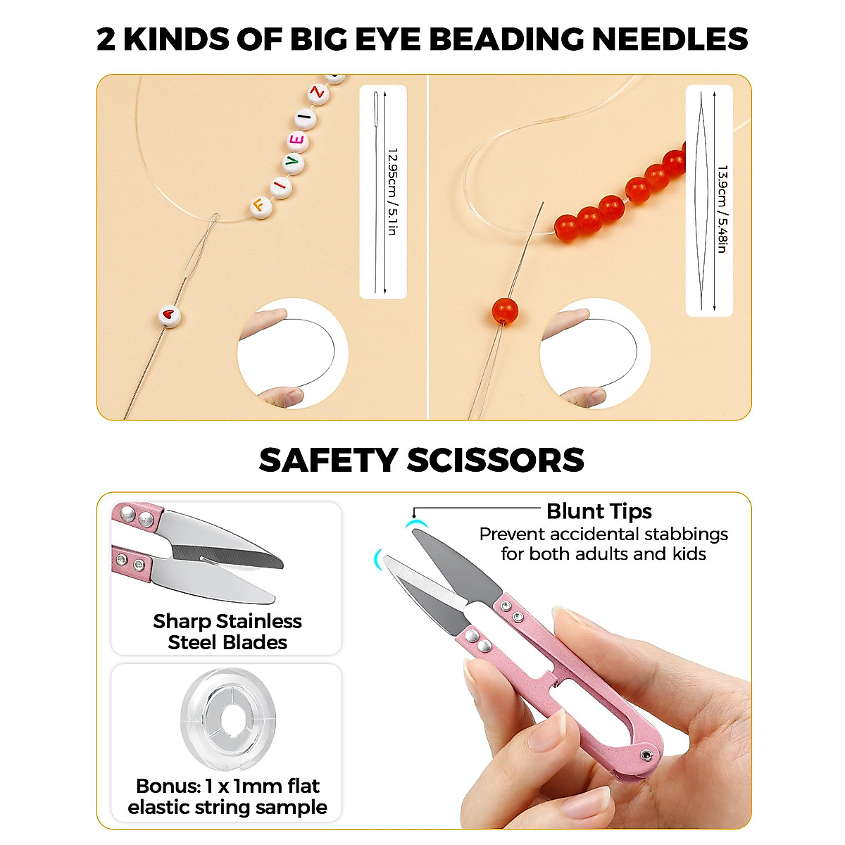 6 Rolls FIVEIZERO Elastic Bracelet String Cord, 0.4mm, 0.5mm, 0.6mm, 0.7mm, 0.8mm, 1mm Crystal Clear Stretchy Elastic Bead String for Bracelets, Jewelry Making and Clay Pony Seed Stone Beads Beading