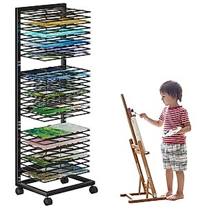 WISIMMALL Art Drying Rack, Paint Drying Rack with 27 Removable Shelves, Lockable Wheels, Metal Art Storage Rack, Art Drying Rack for Classroom, Art Studios and Schools
