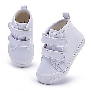 BMCiTYBM Baby Canvas Shoes Boys Girls Walking Sneakers Infant First Walkers Anti-Slip 6 9 12 18 24 Months White 12-18 Months Toddler