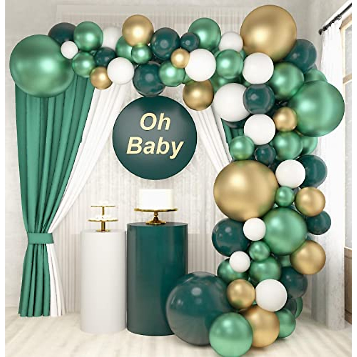 18Inch Jungle Safari Wild One Metal Green Gold Balloons Balloon Garland Arch Kit, Green Gold Metal White Balloons, Jungle Safari Wild One Birthday Baby Shower Wedding Party Decorations for Boy