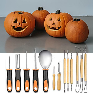 13 Pieces Halloween Pumpkin Carving Kit Professional Stainless Steel Pumpkin Carving Tools Set with Carrying Case for Halloween Pumpkin Decoration