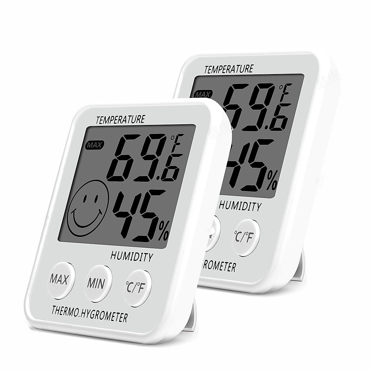 Digital Thermometer Indoor Hygrometer Humidity Meter Room Temperature Monitor Large LCD Display Max/Min Records for Home Car Office White by SoeKoa (2 Pack)