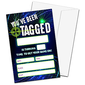 Laser Tag Birthday Invitations with Envelopes(20-Pack), You've Been Tagged, 4"x6" Fill-In Style Birthday Party Invites-yqk-b25