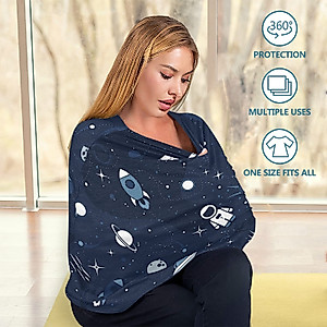 Cartoon Astronaut Nursing Cover Breastfeeding Cover, Soft Breathable Car Seat Covers, Stretchy Carseat Canopy Perfect for Boys Girls Infant, Suitable for Shopping Cart/High Chair/Stroller Covers