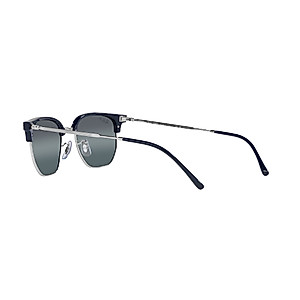 Ray-Ban RB4416 New Clubmaster Square Sunglasses, Blue on Silver/Blue Mirrored Polarized, 51 mm