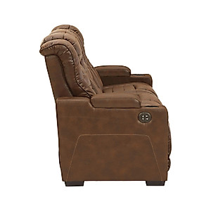 Signature Design by Ashley Owner's Box Faux Leather Power Reclining Sofa with Adjustable Headrest, Brown
