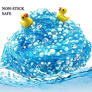 Blue Foam Ball Slime and Lovely Crystal Beads, Squeeze it and Make a Squeaking Sound. Stretchy and Non-Sticky, Popular for Birthday Gift Parties with Girls and Boys