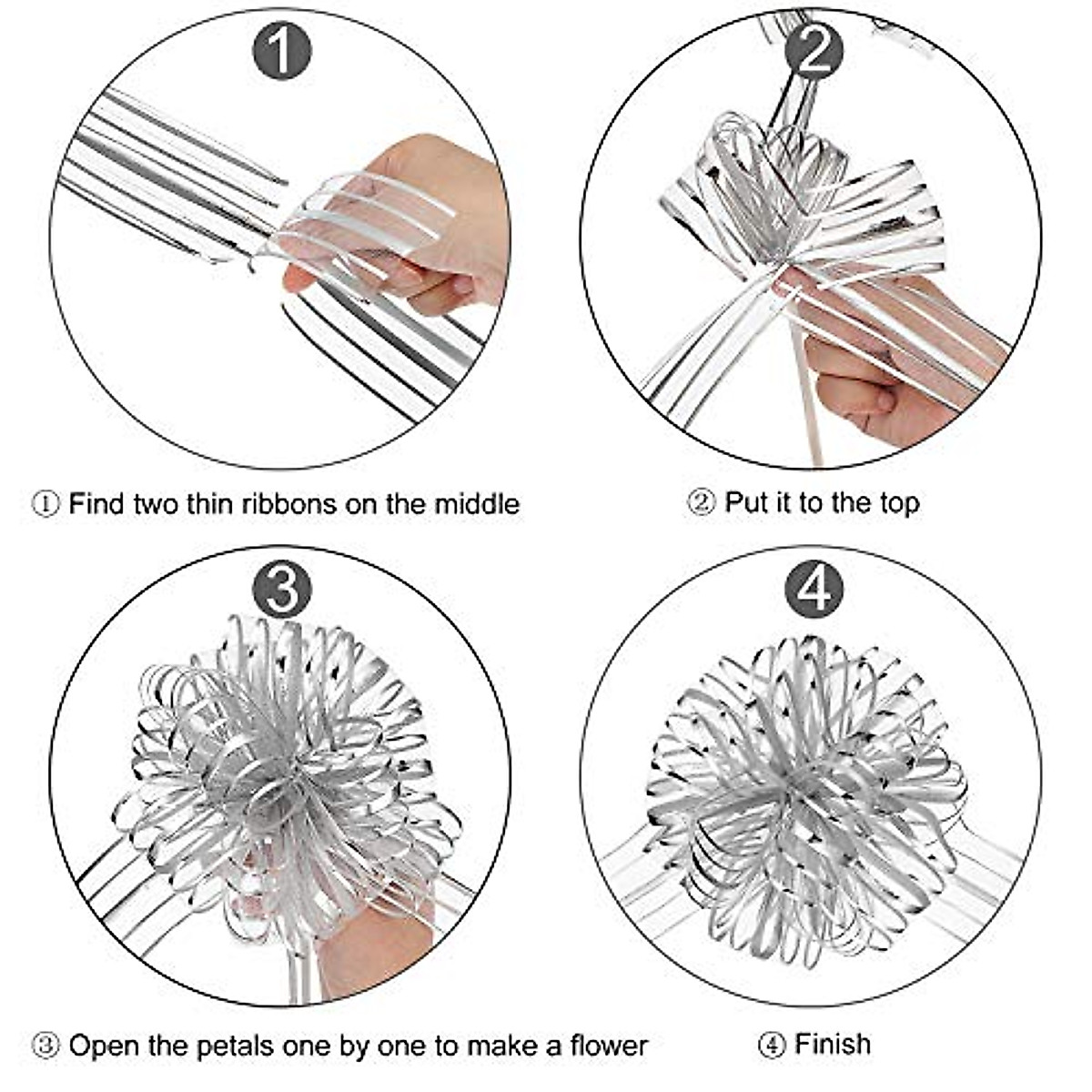 WILLBOND 10 Pieces Christmas Pull Bow 6 Inches Large Organza Bow Silver Pull Bows Christmas Wrapping Bows for Wedding Car Halloween Easter Decoration