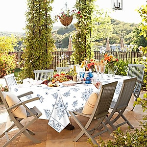 4 Pcs Blue and White Floral Tablecloths, Rectangular Flower Table Cover, Blue White Porcelain Table Cloths for Floral Theme Bridal Baby Shower Wedding Birthday Spring Tea Party Supplies, 51x86 Inch