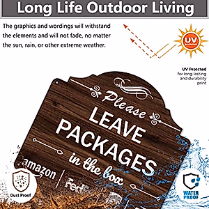 Please Leave Packages In The Box Signs 12 x 12 Inches Package Delivery Sign Metal Reflective Sturdy Rust Aluminum Waterproof Durable Ink Easy to Install Outdoor