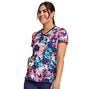 Cherokee Infinity Women Scrubs Top Mock Wrap CK608, XL, Artistic Blooms