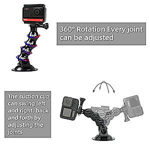 SUREWO Flexible Gooseneck Suction Cup Car Mount Holder for GoPro Hero 11 10 9 8 7 6 5 Black, Flexible Extension Car Windshield Mount with Phone Holder for iPhone,Samsung Galaxy,Google Pixel and More