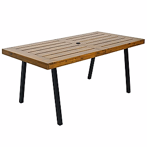 Anmutig Patio Acacia Wood Dining Table for 6 Persons, Large Rectangular Dining Table with 1.6" Umbrella Hole, Farmhouse Style Indoor Outdoor Dining Furniture for Yard Deck Lawn