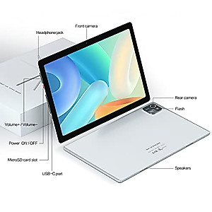 10 inch Android Tablet,Android 12 Tablet,2GB RAM 32GB ROM, Android Tablet with Dual Camera,1280 * 800 IPS HD Display,5000mAh Battery,Bluetooth,Touch Screen WiFi Tablets (Silver)