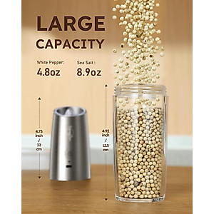 Sangcon Gravity Electric Salt and Pepper Grinder Set Shaker 𝐔𝐩𝐠𝐫𝐚𝐝𝐞𝐝 Rechargeable 9oz XL Capacity - USB-C No Battery Needed One Hand Operation Adjustable Coarsenes Automatic Mill