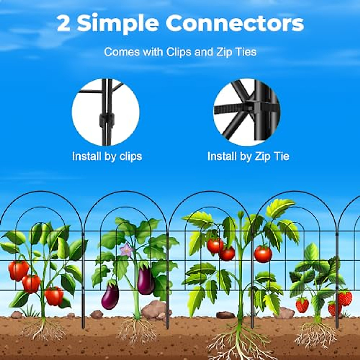 inpowerus Decorative Garden Fence 10 Panels Metal Rustproof No Dig Fencing Easy Use Animal Barrier for Small Dogs Flower Bed Yard Plant Decor, 24in(H) x 10ft(L) Arched