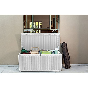 Keter Sumatra 135 Gallon Resin Rattan Look Outdoor Deck Box for Patio Furniture Cushions, Garden Tools, Toys, and Pool Storage