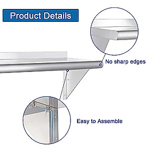 HARDURA Stainless Steel Shelf 12" x 24", 210lb Commercial Shelves Wall Mount Metal Shelving with Backsplash and Brackets for Kitchen, Restaurant, Laundry Room and Home