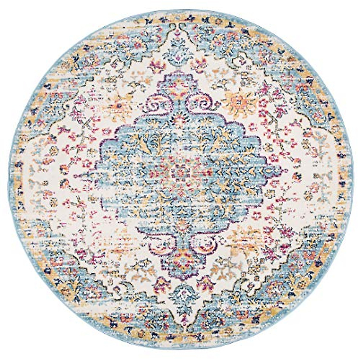 Rugshop Vintage Traditional Bohemian Round Rug 6' 6" (6' 6" Diameter) Blue