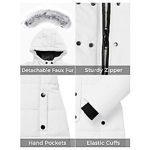 ZSHOW Girls' Hooded Winter Coat Warm Thicken Quilted Puffer Jacket Mid-Length Parka(Creamy White,8)