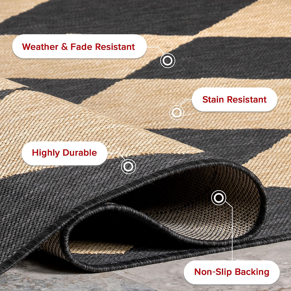 nuLOOM 7' x 9' Outdoor Performance Area Rug, Stain Resistant, Weather Resistant, High Traffic, Patio, Balcony, Outside, Sabina Dark Grey