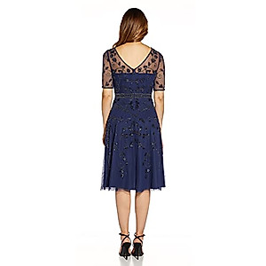 Adrianna Papell Women's Beaded MIDI Dress, Light Navy, 6