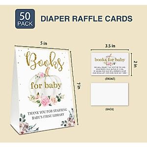 Yuansail Book Request For Baby Shower, Pumpkin Floral Themed baby cards books for,Party Favors For Baby Showers Game Cards, 1 Sign & 50 Cards Per Pack – (bb011-book)