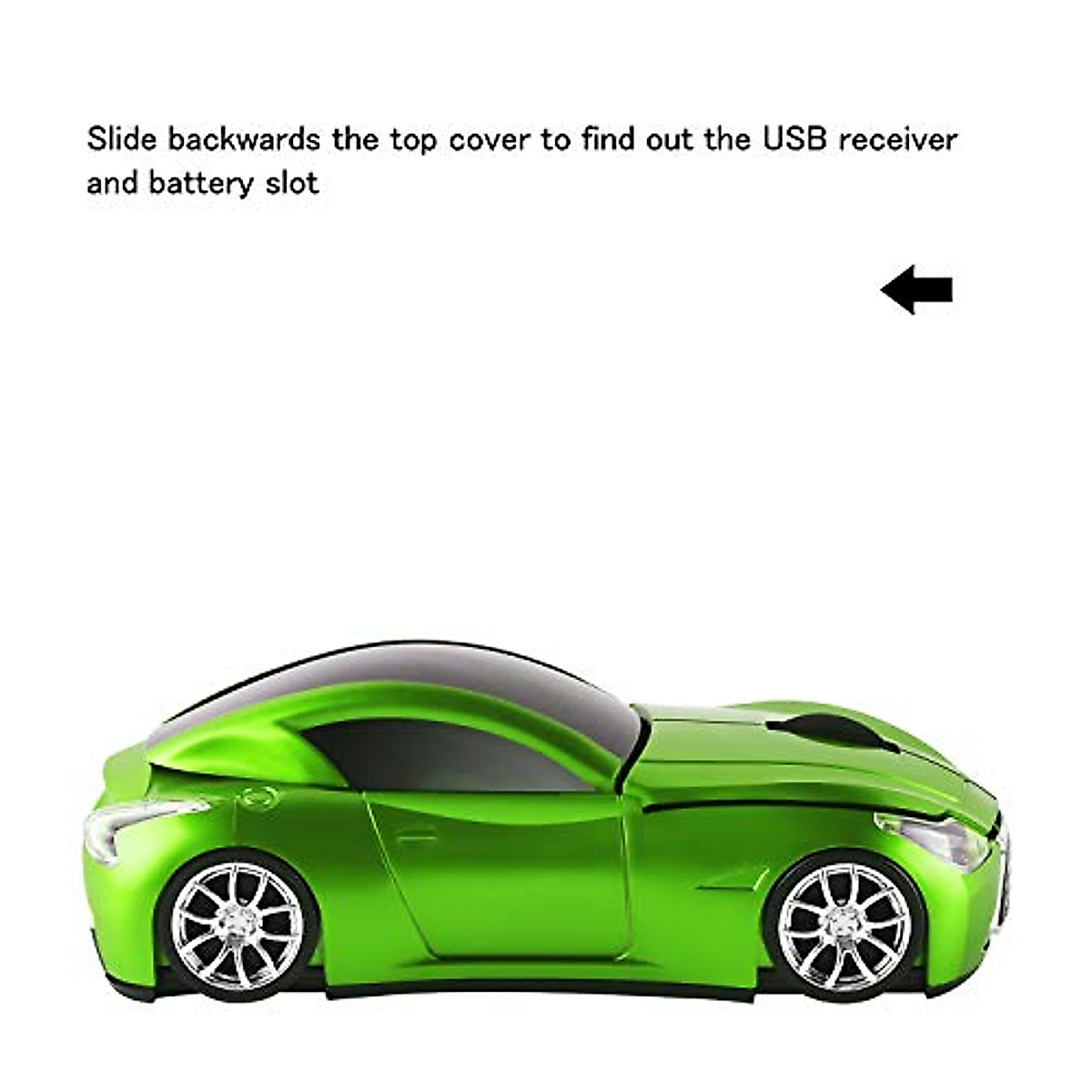 Usbkingdom Cool Sport Car Shape 2.4GHz Wireless Mouse Optical Cordless Mice with USB Receiver for PC Laptop Computer 1600DPI 3 Buttons Green