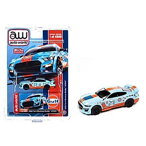 2022 Shelby GT500#23 Light Blue with Orange Stripes Gulf Oil Limited Edition to 4800 Pieces Worldwide 1/64 Diecast Model Car by Auto World CP8052