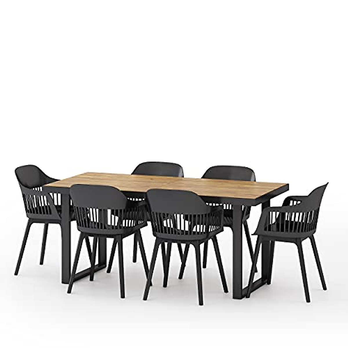 Christopher Knight Home Requeta Outdoor Dining Sets, Black + Teak