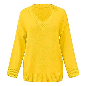 Sweaters for Women No Hood V Neck Sweaters for Women Fall Winter Long Sleeve Knitted Pullover Sweater Tops