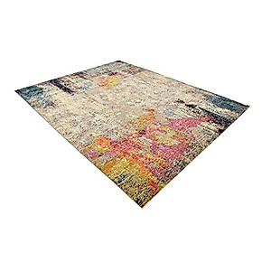 Unique Loom Chromatic Collection Modern Colorful & Vibrant Abstract Area Rug For Any Home Décor (8' 0 x 10' 0 Rectangular, Beige/ Pink)