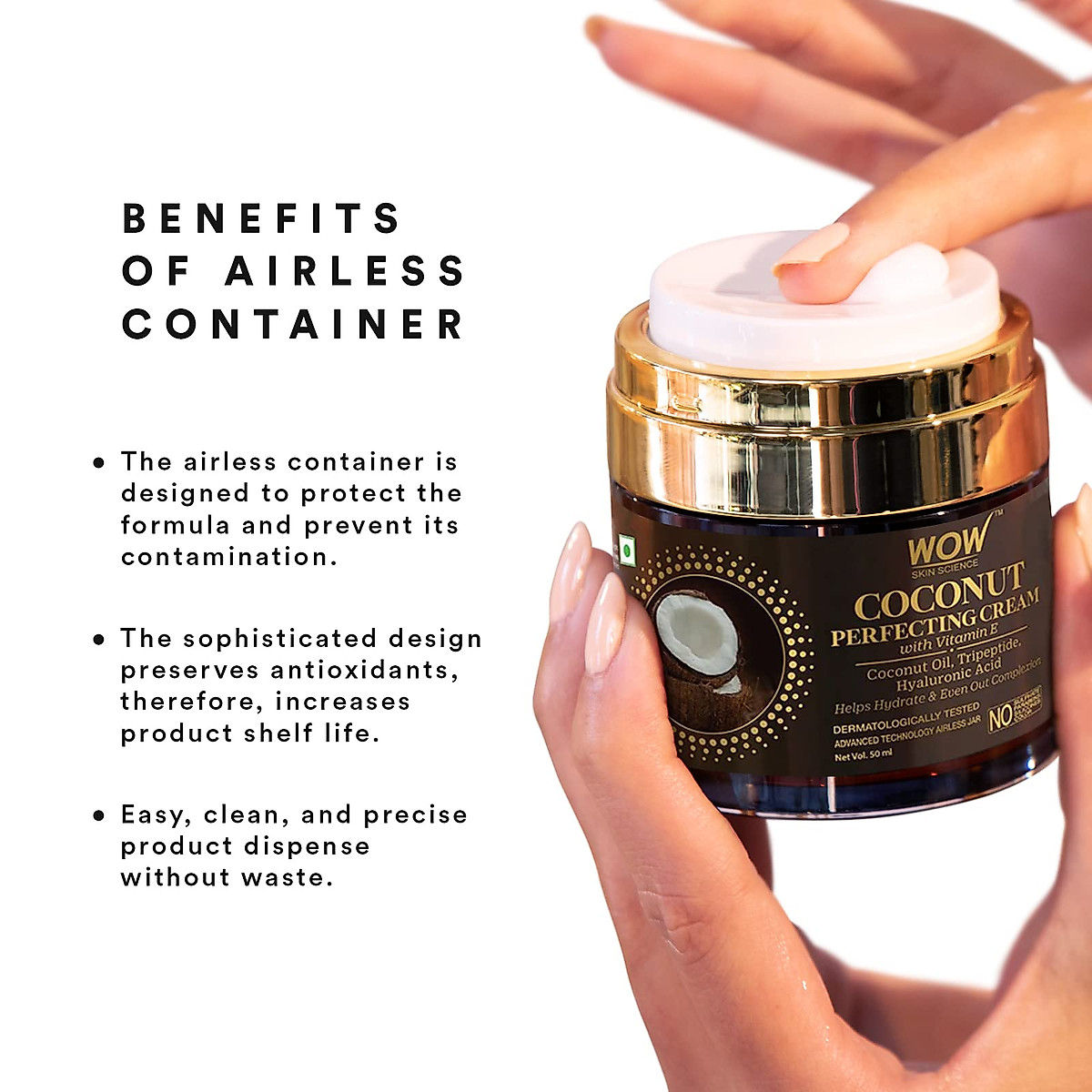 WOW Skin Science Coconut Facial Perfecting Moisturizer Face Cream, Facial Skin Care Products, Anti-Aging Face Moisturizer for Women and Men, No Sulphate, Paraben, Silicone, Mineral Oil (50 ml)