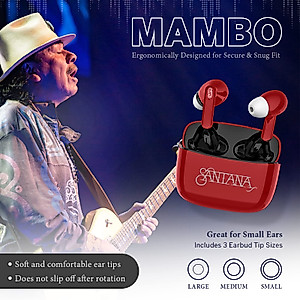 Mambo by Carlos Santana, True Wireless Earbuds Bluetooth Headphones with Charging Case, Bluetooth Earbuds with Voice Isolating Microphone, Deep Bass Stereo Headsets for Sports & Gaming, Red