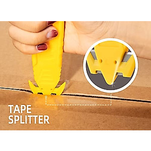 Safety Box Cutter, T TOVIA SK2 Stainless Steel Concealed Blade Package Opener with Tape Splitter for Cartons, Cardboard, Wrap, Straps, Film (10 Pieces - Yellow)