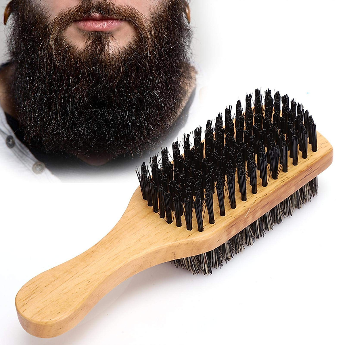 Wooden Beard Brush Moustache Brush,Double-Sided Beard Brush,Professional Beard Brush Shaving BrushesShaving Accessories