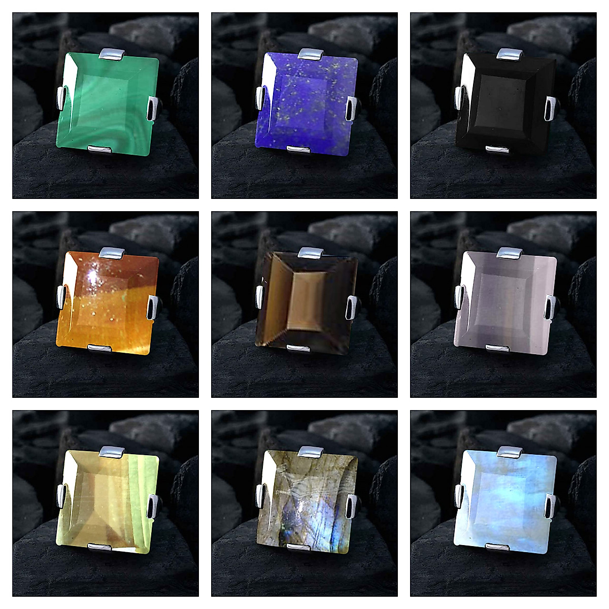 CaratYogi Malachite Emerald Cut Gemstone Ring 925 Sterling Silver Chakra Healing Fashionable and Stylish Handmade Rings for Men and Women Size P