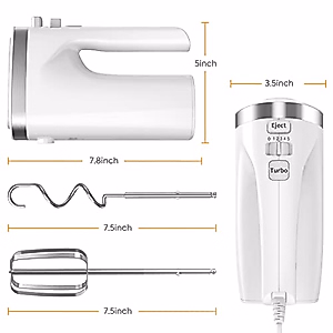 Hand Mixer,550W Electric Whisk, Turbo Boost/Self-Control Speed + 5 Speed + Eject Button + 4 Stainless Steel Attachments for Home Kitchen Baking Cake Food Beater