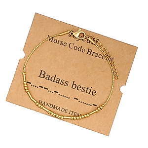 JoycuFF Badass bestie Best Friend Birthday Gifts for Women Unique Funny Gifts Morse Code Bracelets for Women Sister Birthday Christmas Graduation Friendship Jewelry Gifts Gold Bracelet