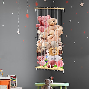 KSXLIUC Stuffed Animal Storage Wood Corner Plush Toys Holder, 2-in-1 Splice and Length Adjustable Hanging Stuffed Animal Toy Organizer Shelf for Nursery Kid Room Play Room Bedroom (2PCS)