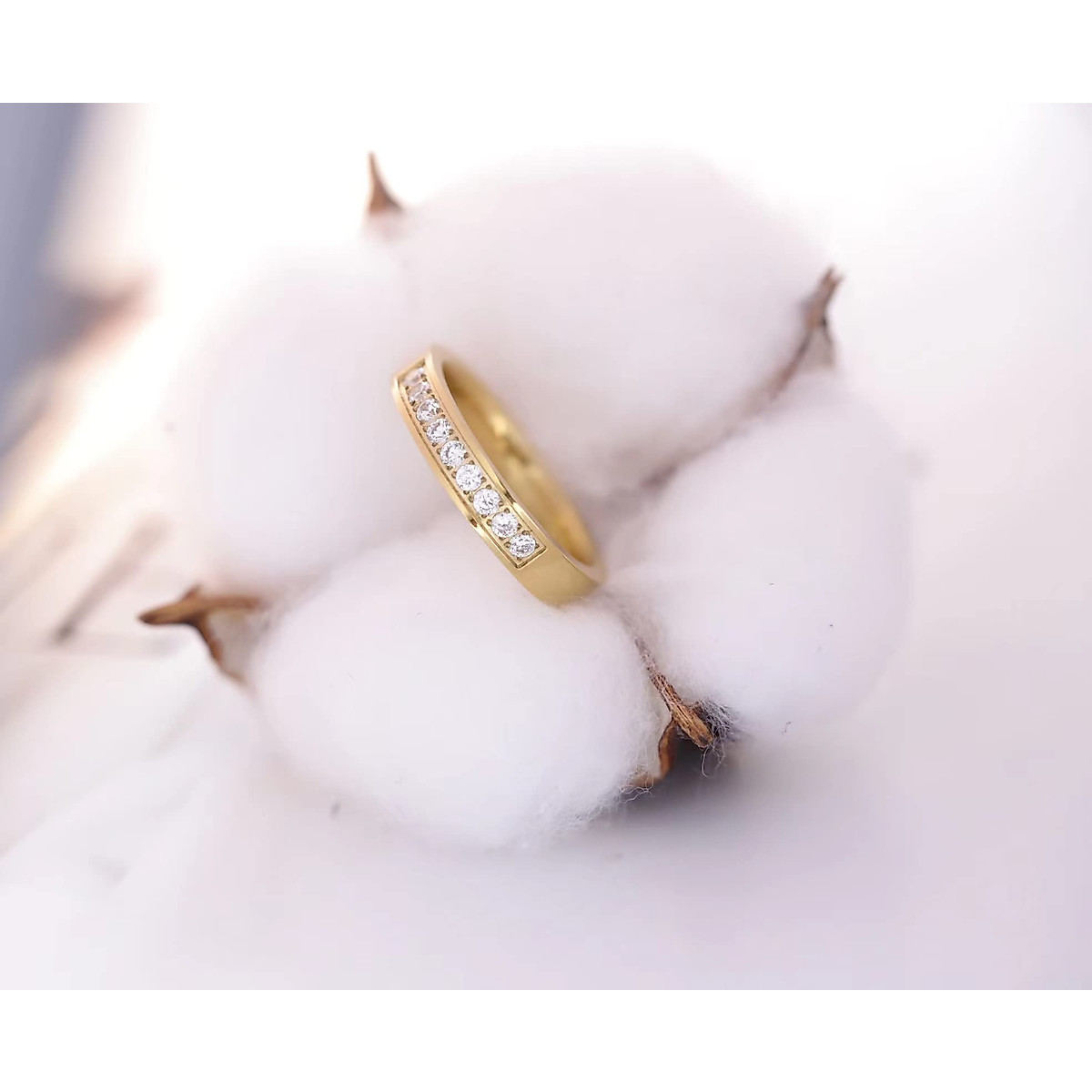 MYNENEY 14K Gold/Silver Plated Wedding Band Cubic Zirconia Eternity Stackable Engagement Ring For Women (4MM- 9 Diamonds-Gold, 8)