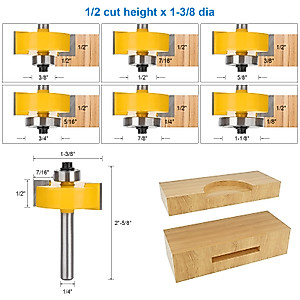 Rabbet Router Bit - Router Bit Set with 6 Bearings Set ( 1/2", 7/16", 3/8", 5/16", 1/4", 1/8" Bearings) Carbide Tipped Rabbeting Router Bits 1/4 Shank