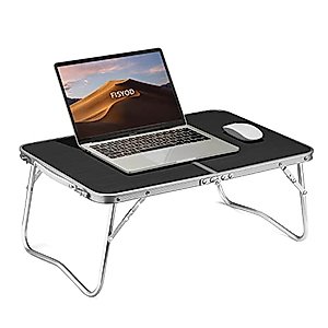 FISYOD Folding Laptop Table, Bed Table Lap Desk, Breakfast Tray Table, Portable Mini Picnic Study Reading Drawing Table, Folding in Half with Inner Storage Space (Dark Grey)