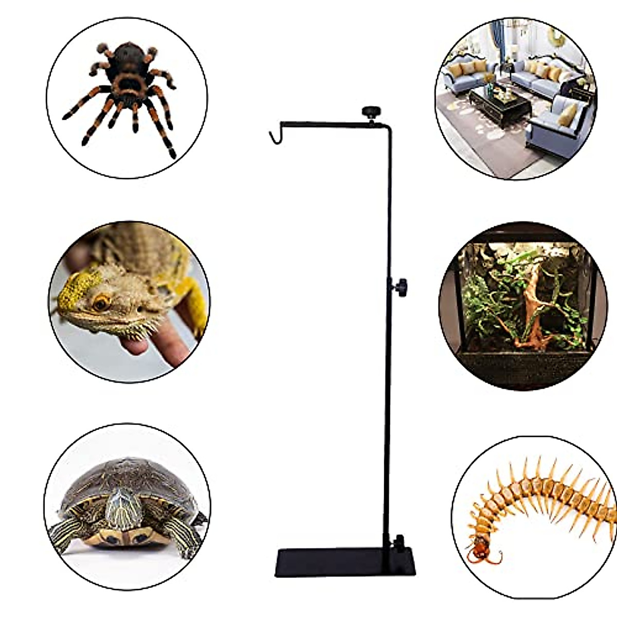 kathson Lamp Stand for Reptile Bearded Dragon Tank Accessories Fixed Bracket Heating Lamp Holder Adjustable for Spiders Lizards Turtles Amphibian Cold-Blooded Animals Black